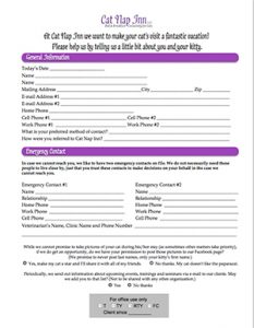 Forms & Pet Information for the Cat Nap Inn